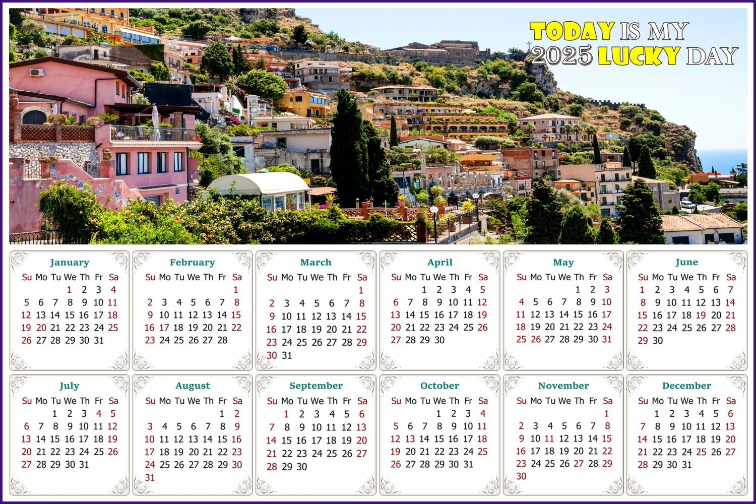 2025 Magnetic Calendar - Today is my Lucky Day - Italy - Taormina
