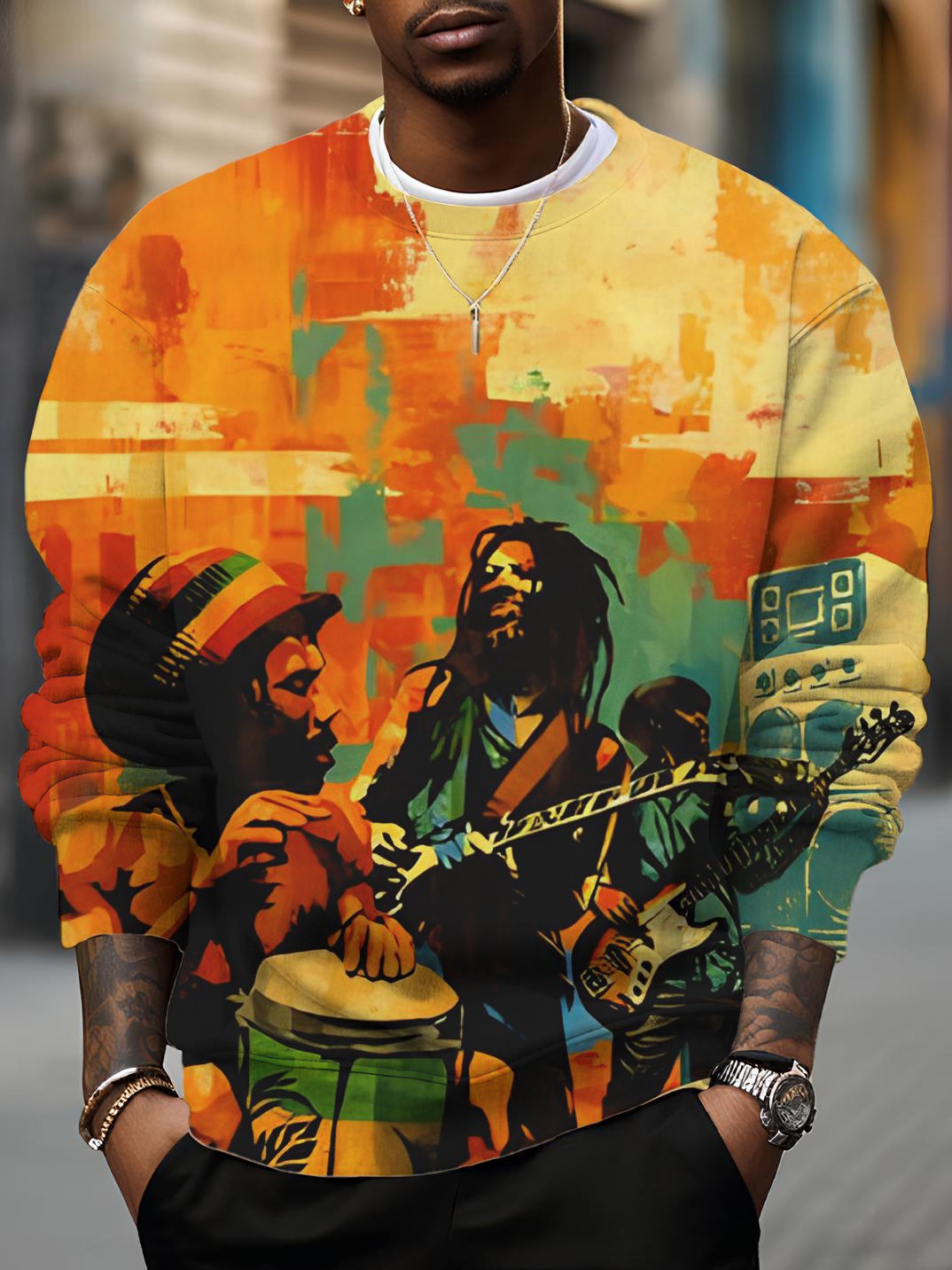 Men's Reggae Music Art Print Casual Sweatshirt
