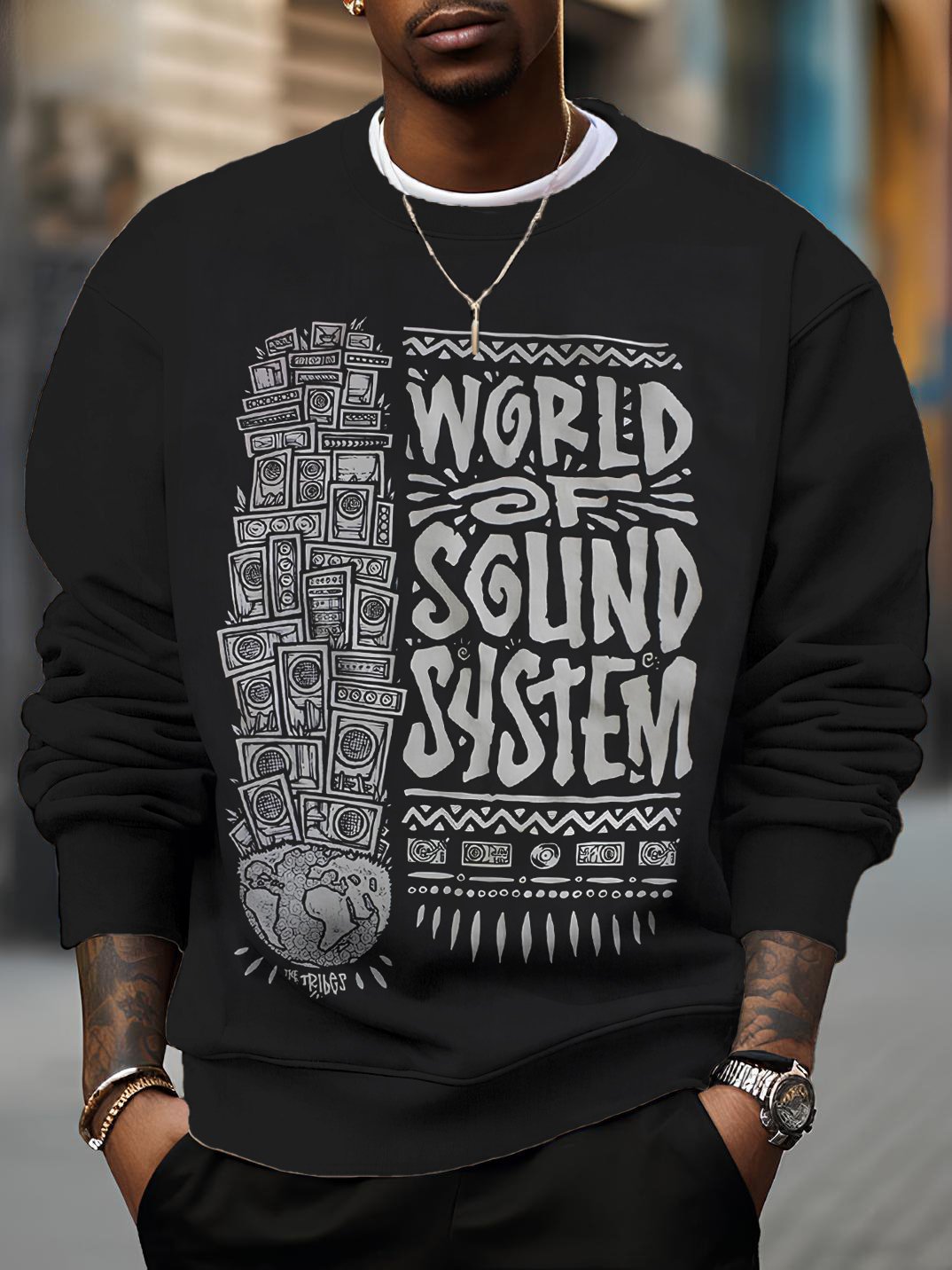 Men's World Of Sound System Print Casual Sweatshirt