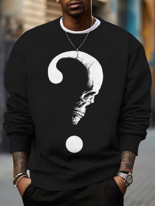 Men's Skull Question Mark Print Casual Sweatshirt