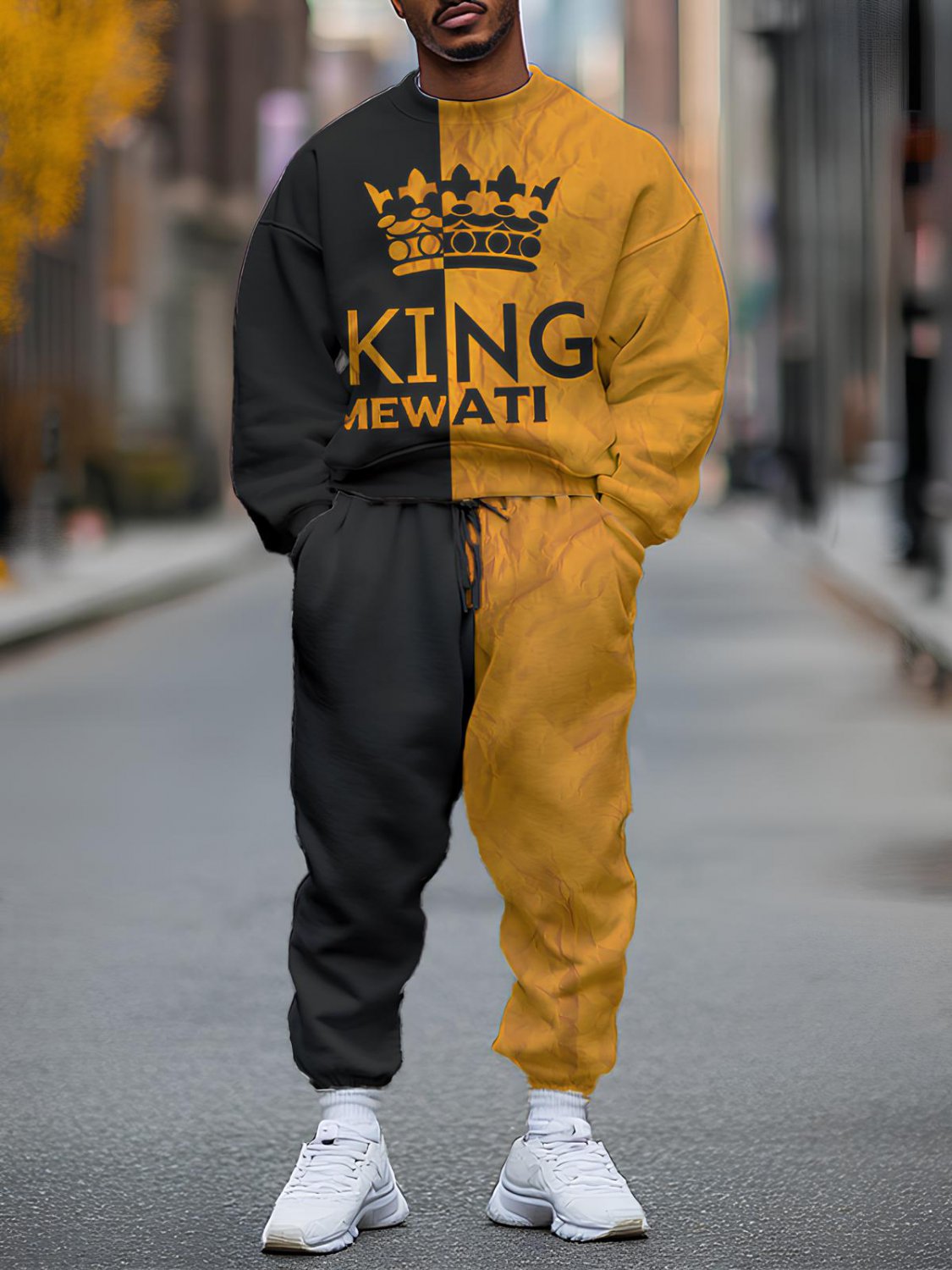 Men's King Crown Color Splice Art Print Sweatshirt Sweatpants Matching Set