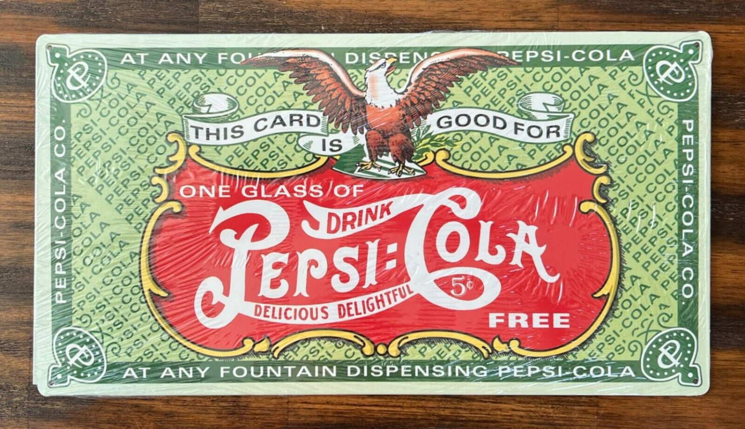 Pepsi-Cola Free Pepsi Card Sign 16" x 9" New!