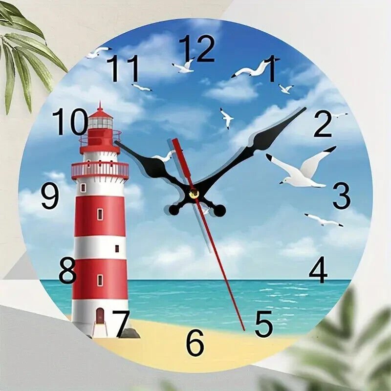 10 Inch Round Scenic Lighthouse & Seagull Silent Easy to Read Wall ...
