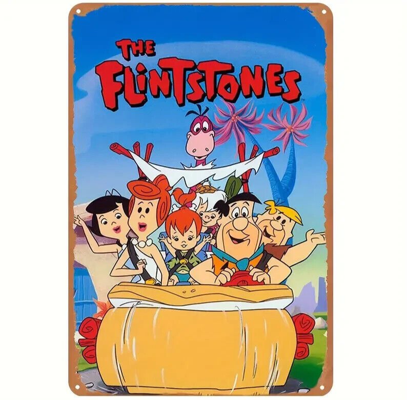 The Flintstones Vintage Novelty Metal Sign 12" x 8" Wall Art