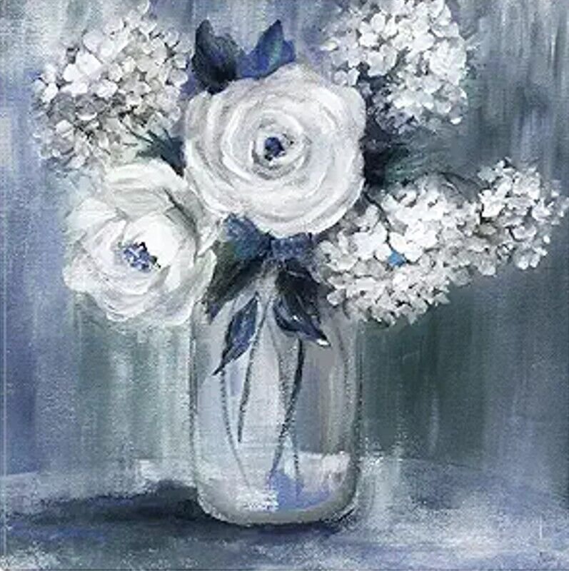 Beautiful Indigo Flower Bouquet Canvas Print Framed 20" x 20" Wall Art