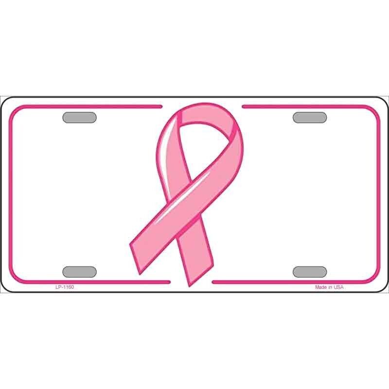 Pink Breast Cancer Ribbon Metal Novelty License Plate