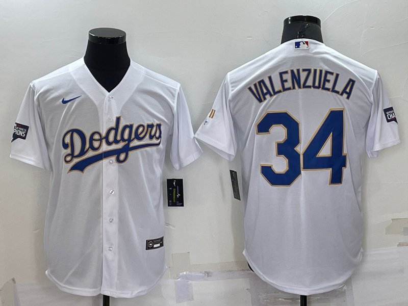 Los Angeles Dodgers #34 Fernando Valenzuela White Gold Championship ...