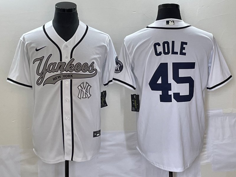 New York Yankees #45 Gerrit Cole White With Patch Cool Base Stitched ...