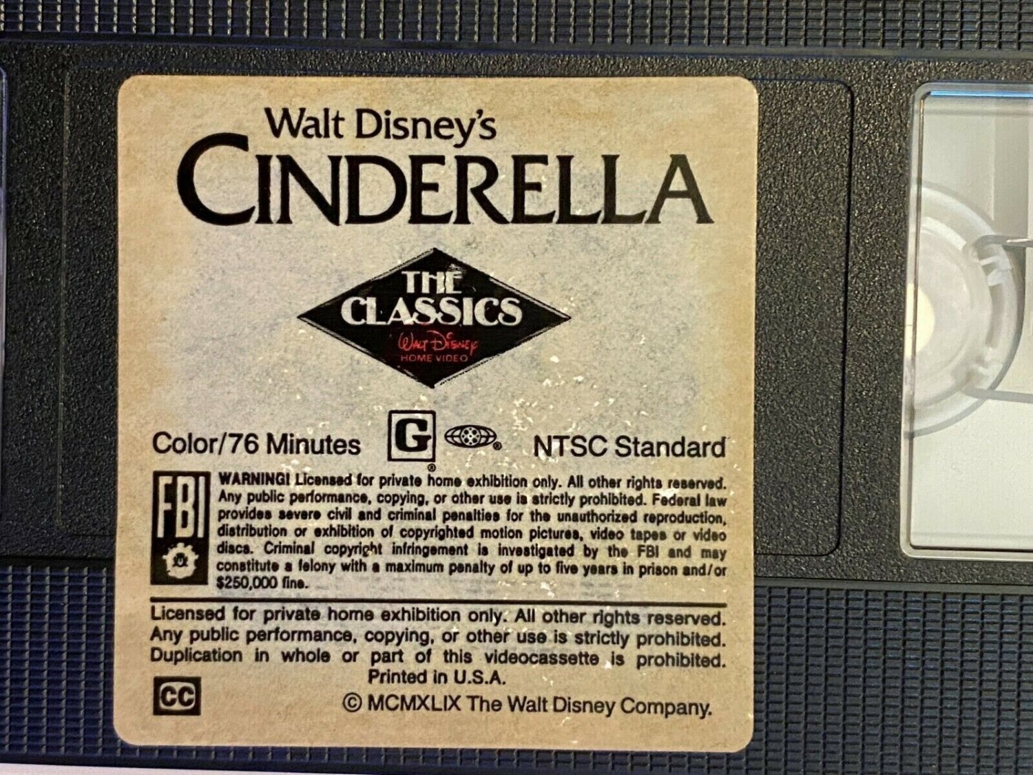 Walt Disney's Classic CINDERELLA VHS Black Diamond
