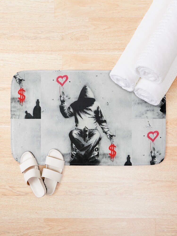 Banksy Love Over Money Iconic Street Art Bath Mat YaoXiao