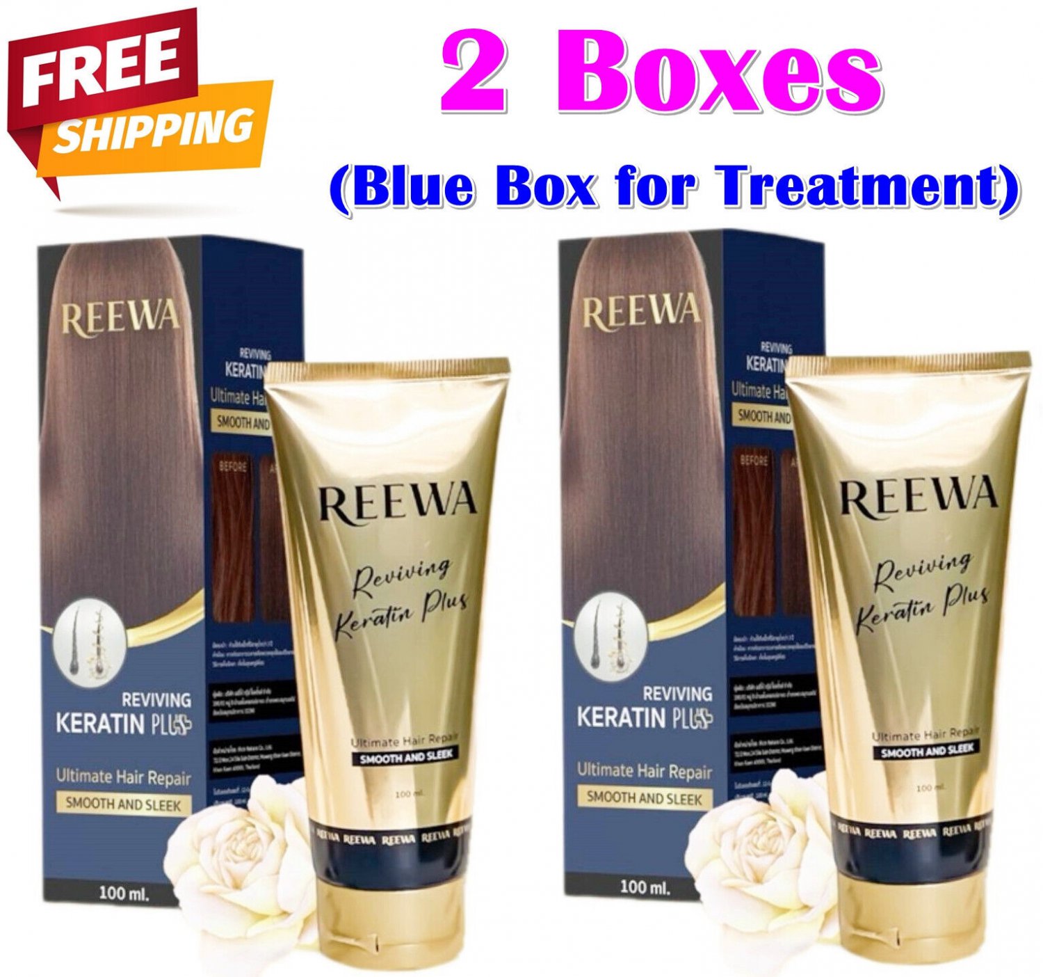 2 X Reewa Reviving Keratin Plus Treatment Locks Hair Straight Blue