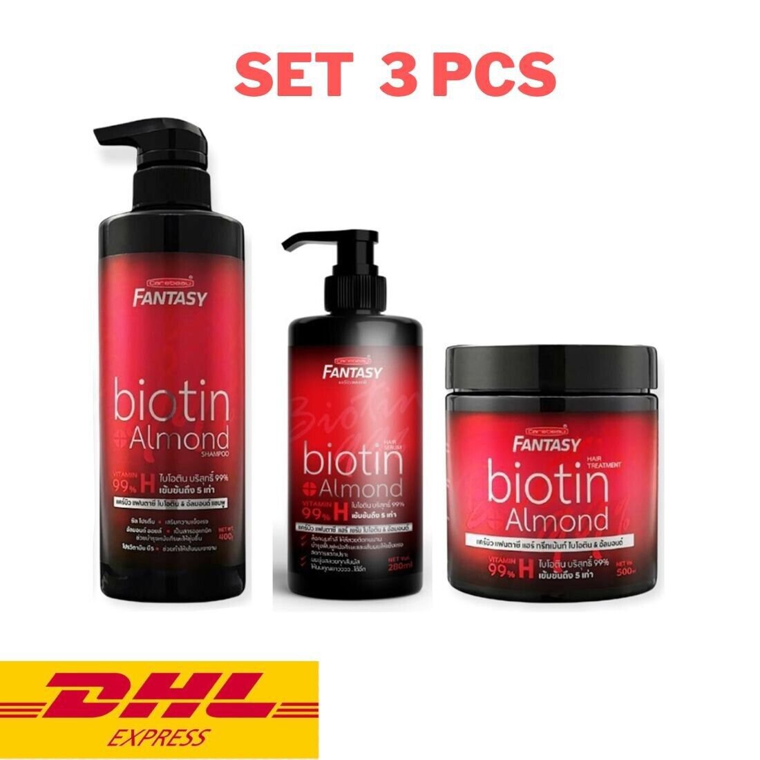 Carebeau Fantasy Shampoo plus Hair Treatment plus Serum Biotin Almond