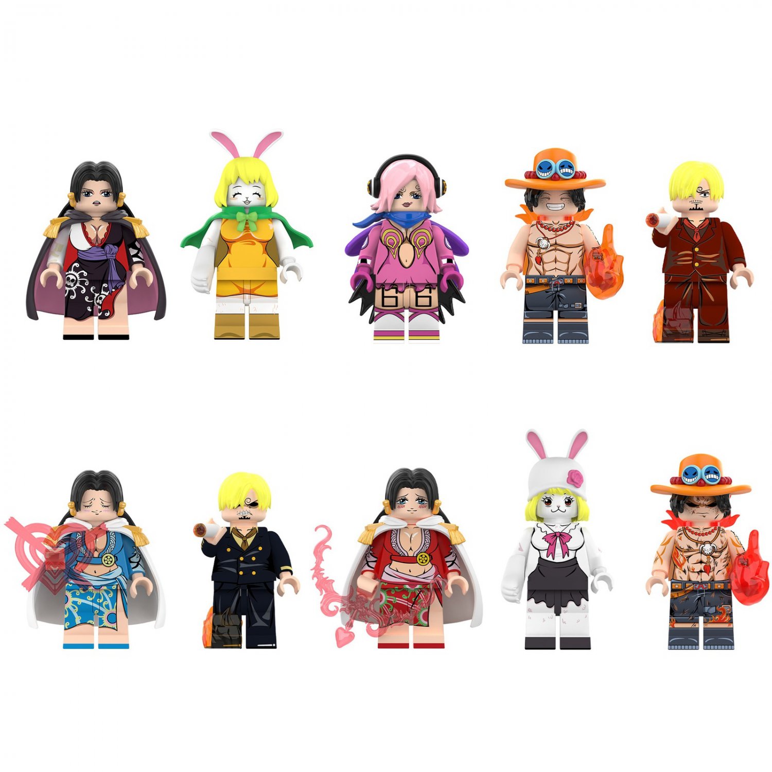 One Piece Ace Boa Hancock Vinsmoke Reiju Sanji Carrot 10pcs Minifigures Toy