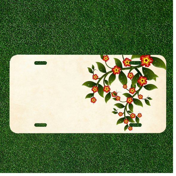 Custom Personalized Auto Tag With Amazing Red And Yellow Flowers Add Names
