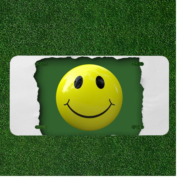 Custom Personalized License Plate Auto Tag With Yellow Smiley Emoji Face