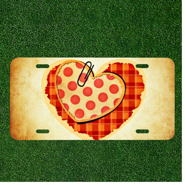 Custom Personalized License Plate Auto Tag With Pizza Pattern Heart Design