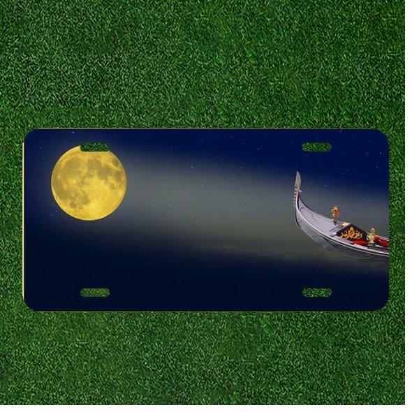 Custom Personalized License Plate Auto Tag With Boat Sailing To Moon On ...