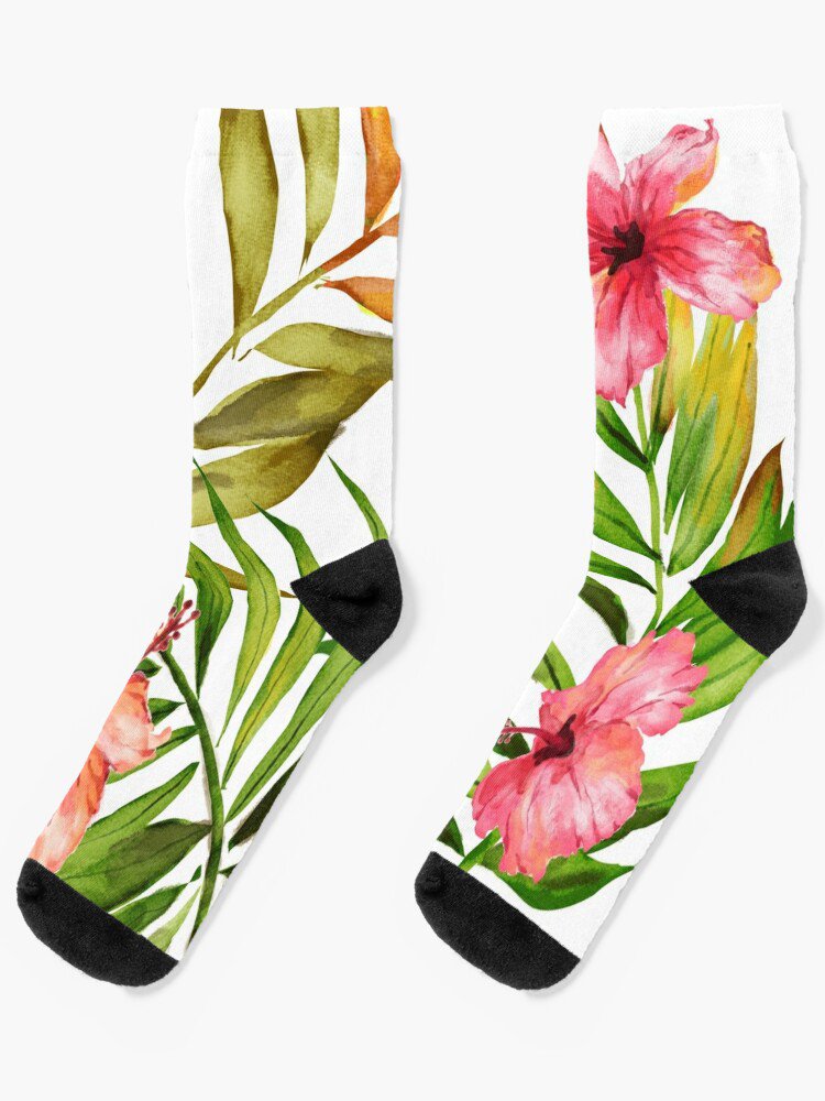 Aloha Tropical Hawaiian Floral Watercolor Socks