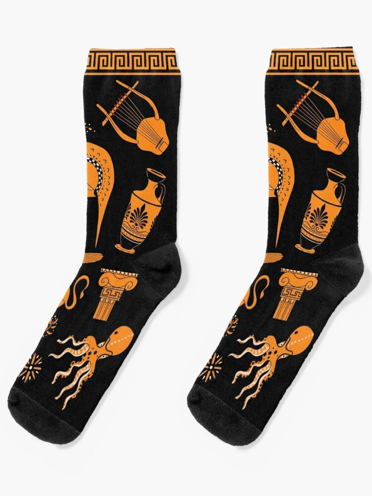 Ancient Greek Red Figure Pottery Pattern Socks