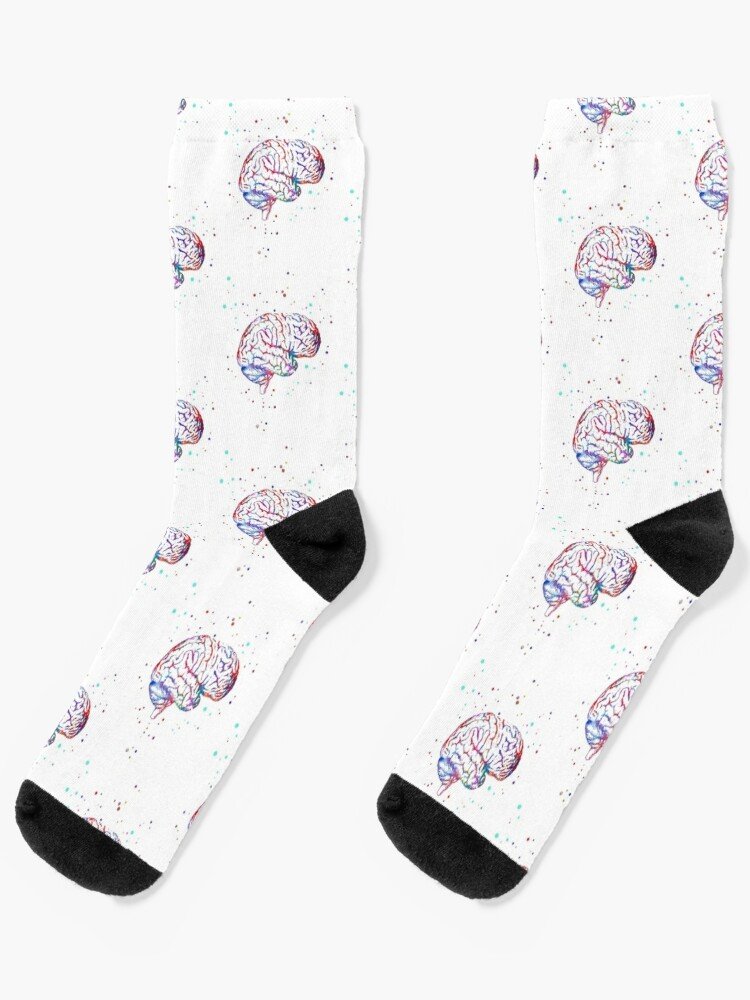 Brain Anatomy, Medical Art, Watercolor Brain, Brain Print Socks
