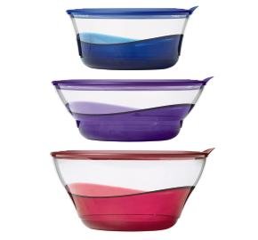 TUPPERWARE SHEERLY ELEGANT BOWL SET (3) RED, PURPLE, BLUE