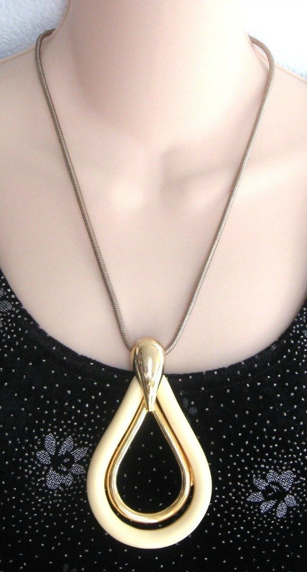 Chunky Large Pear Shaped Gold Pale Yellow Pendant Necklace Retro ...