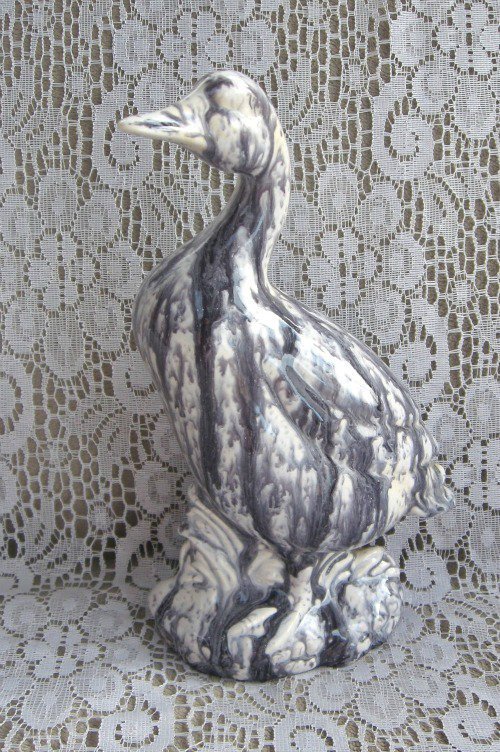 Unique Gray Drip Design Ceramic Goose Figurine Vintage
