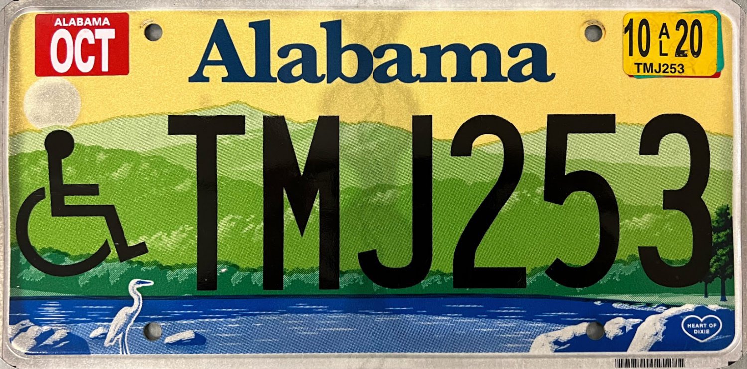 2020 Alabama Disabled (Wheelchair) License Plate (TMJ253)_1