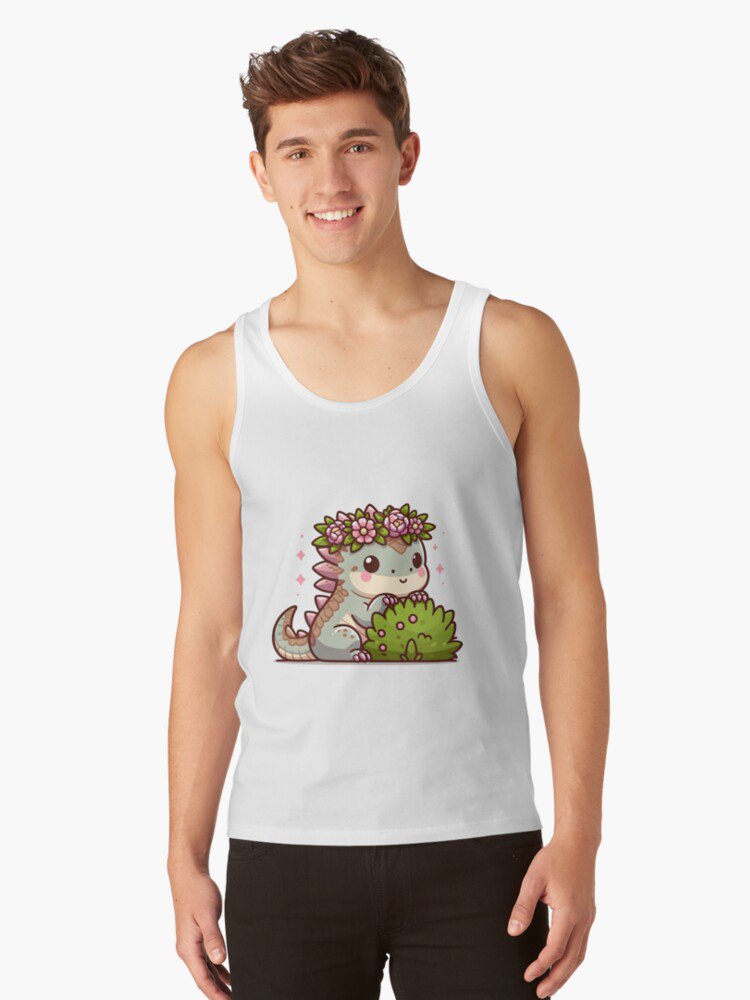 Kawaii Bashful Basilisk With A Flower Crown Tank Top