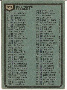 1980 CHECKLIST: 485-605 #533 Topps Baseball Card