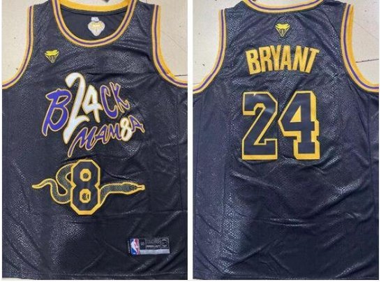 Los Angeles Lakers #8 24 Kobe Bryant Mamba Snake City Jersey Black