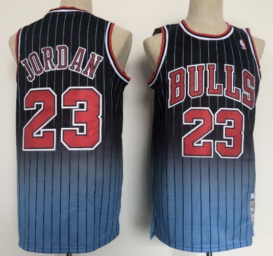 Chicago Bulls #23 Michael Jordan Throwback Jersey Black WIth Blue Stripes