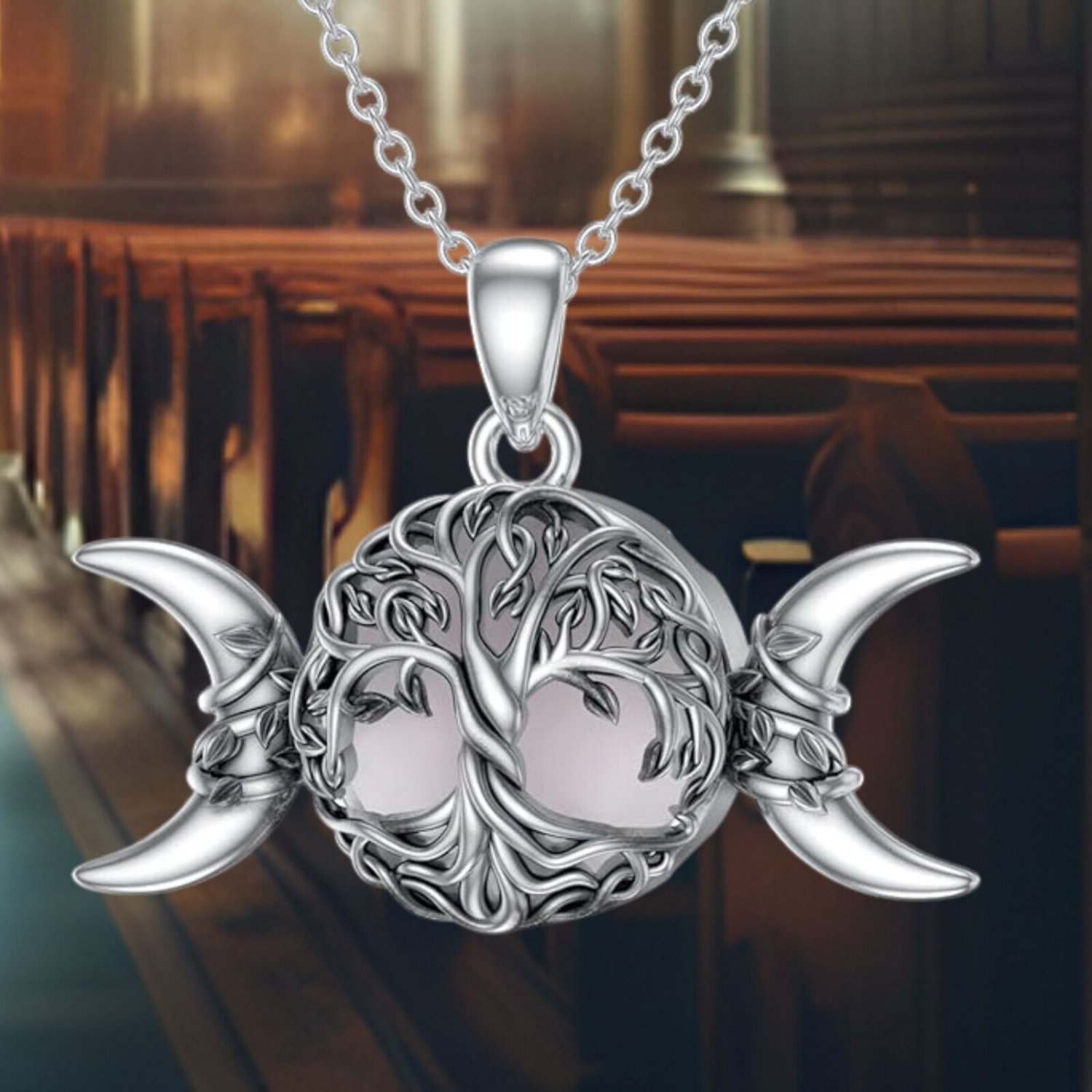 Tree of Life A Triple Moon Goddess Necklace - 925 Sterling Silver with ...