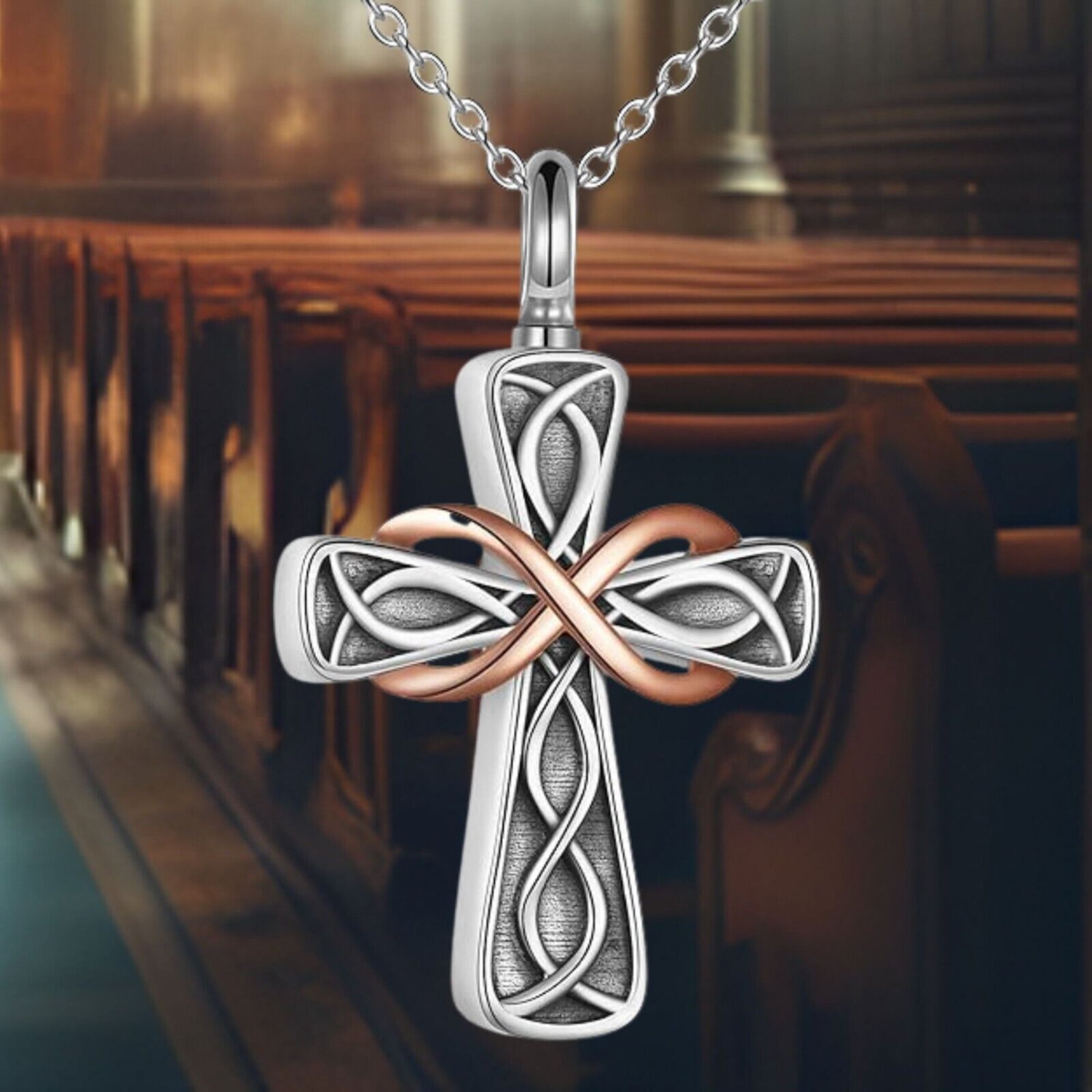 Elegant Sterling Silver Infinity Symbol Cross Necklace - Memorial Urn ...