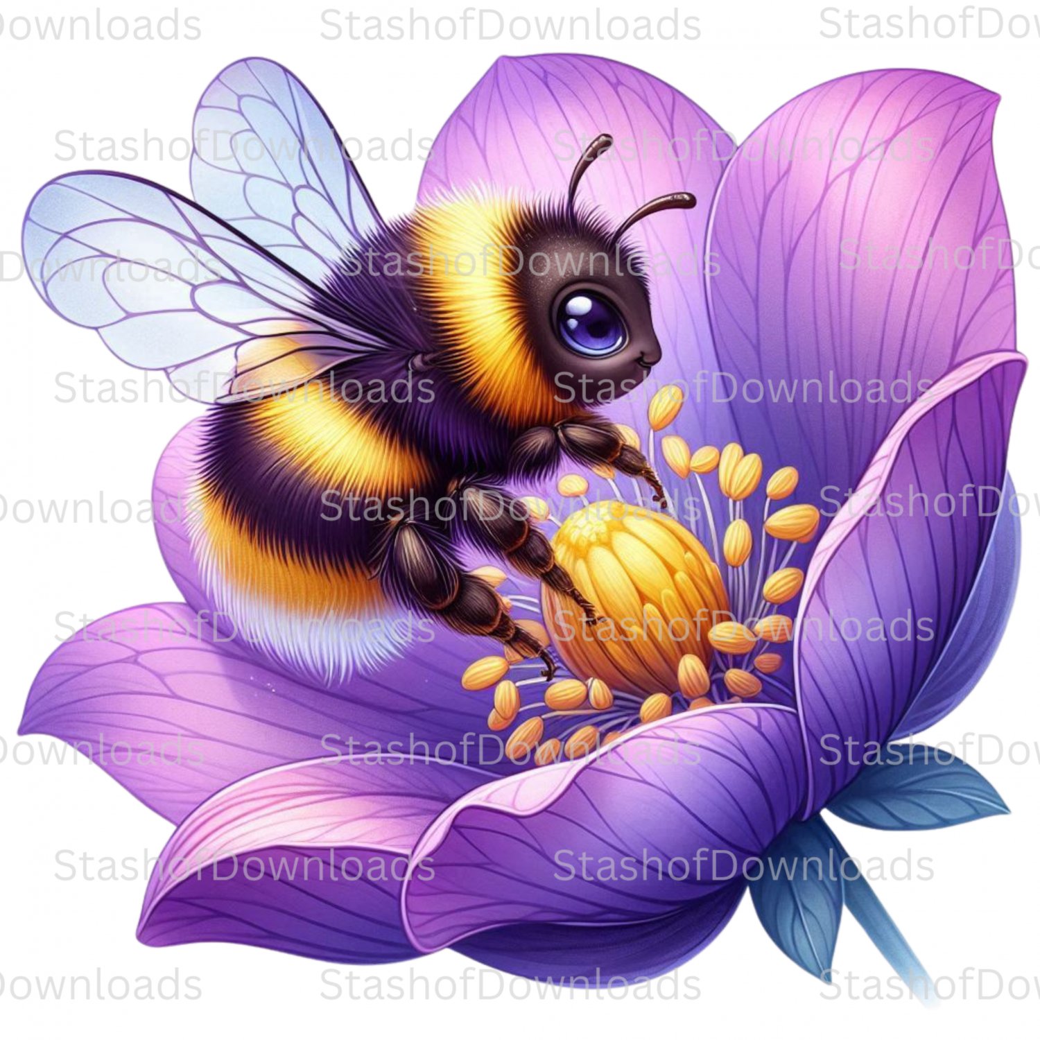 Bee Flower Clipart, High Quality PNG, Digital Download Printable Clipart