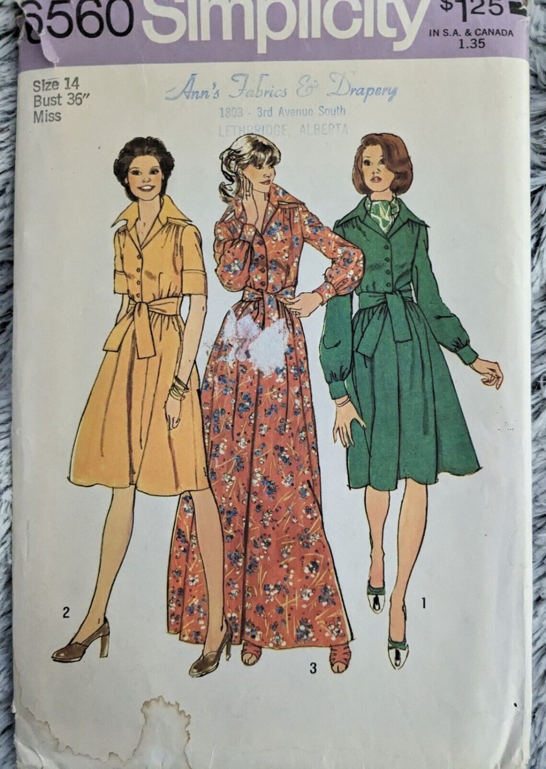sz 14 uncut vintage sewing pattern simplicity 6560 maxi or midi dress 1970s
