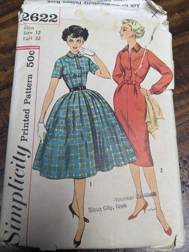 12/b32 COMPLETE VINTAGE SEWING PATTERN 1950S SIMPLICITY 2622 FULL ...