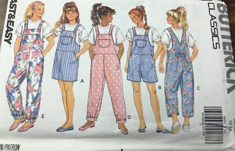 uncut childrens sewing pattern overalls 12-14 butterick 5403