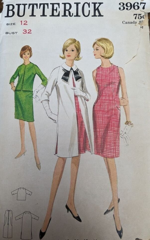 COMPLETE 12/B32 VINTAGE SEWING PATTERN BUTTERICK 3967 1965; Quick 'n ...