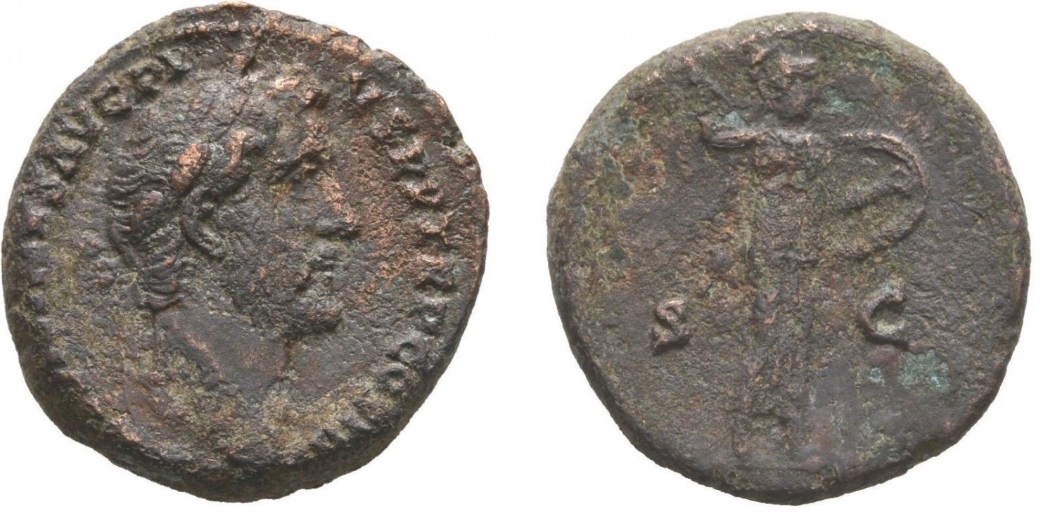Ancient Rome AD 141-143 ANTONINUS PIUS AS Minerva/Shield/Spear