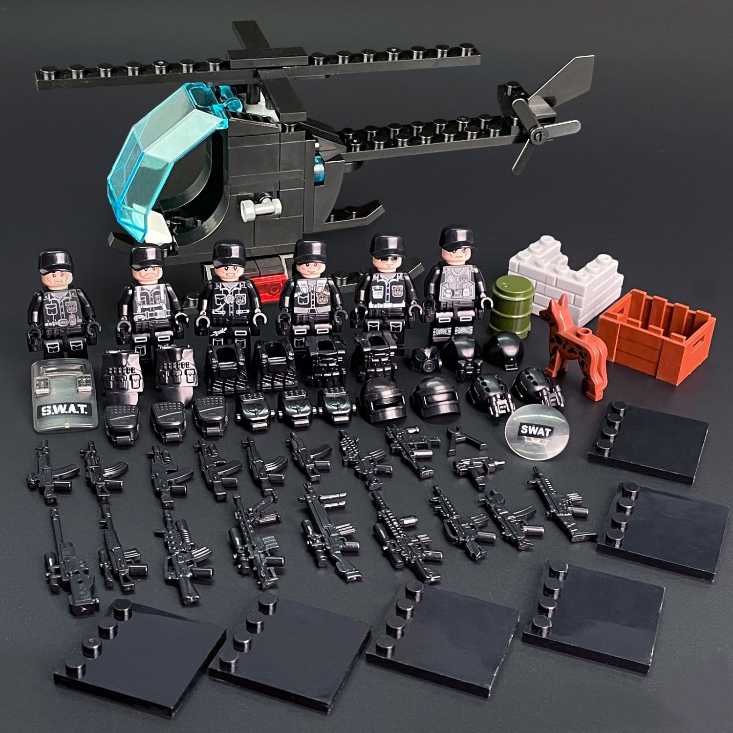 Black SWAT Helicopter police City Helicopter Set Minifigures Block Toys