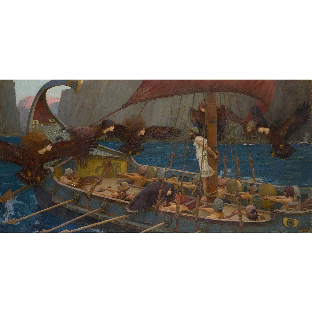 John William Waterhouse - Ulysses and The Sirens - 24x18 Inch Rolled Canvas Wall Art Print