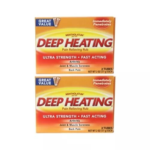 2 Pack Mentholatum Ultra Strength Deep Heating Pain Relieving Rub 2x2Oz