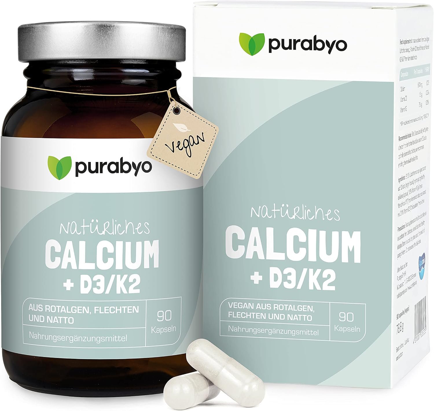 Calcium with Vitamin D3 and Vitamin K2 | in Glass | High Dose 640 mg