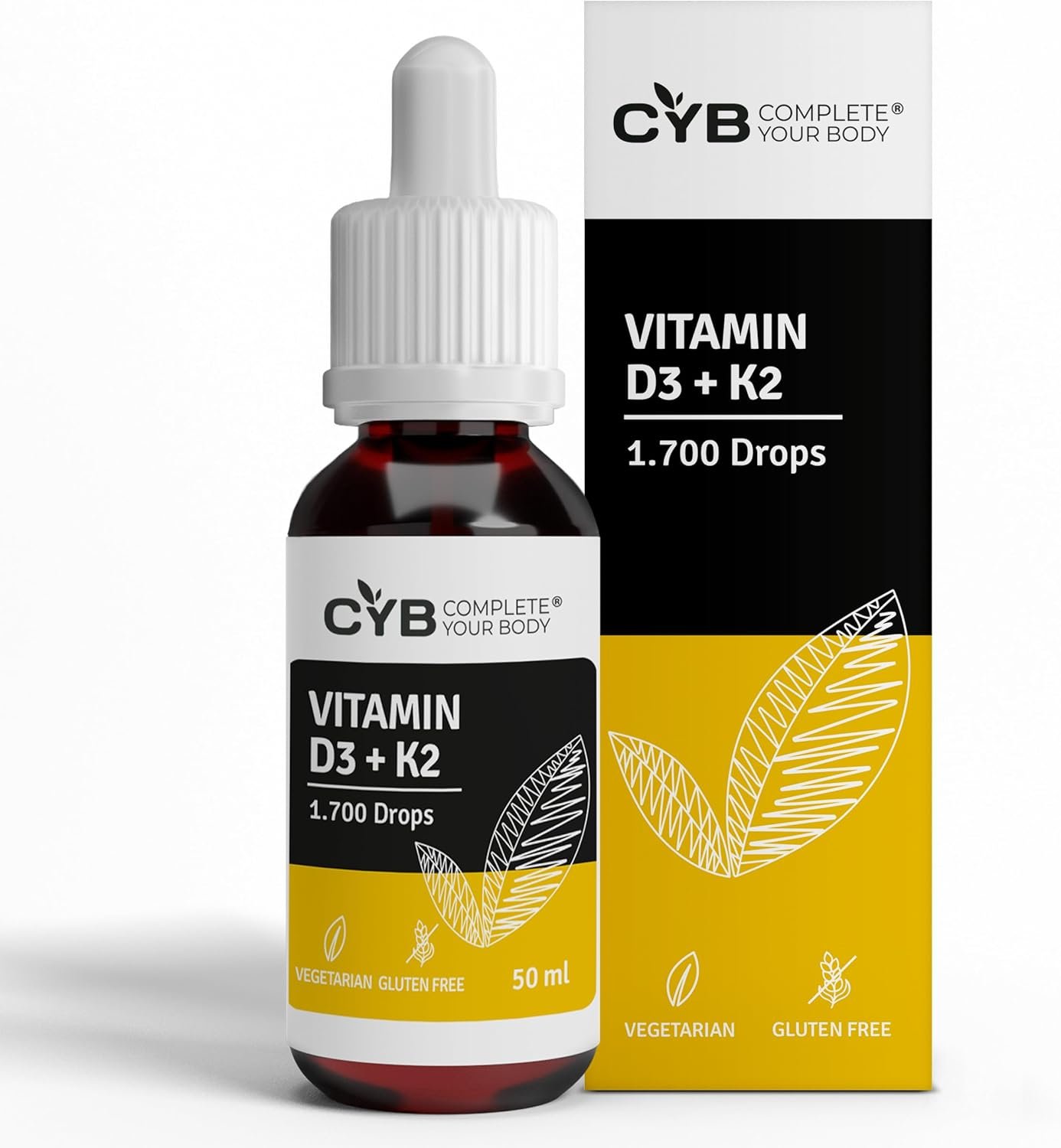 Vitamin D3 K2 High Dose Drops 50 ml - Vitamin D3 1,000 IU + K2 20 µg - >99.9% All Trans MK7