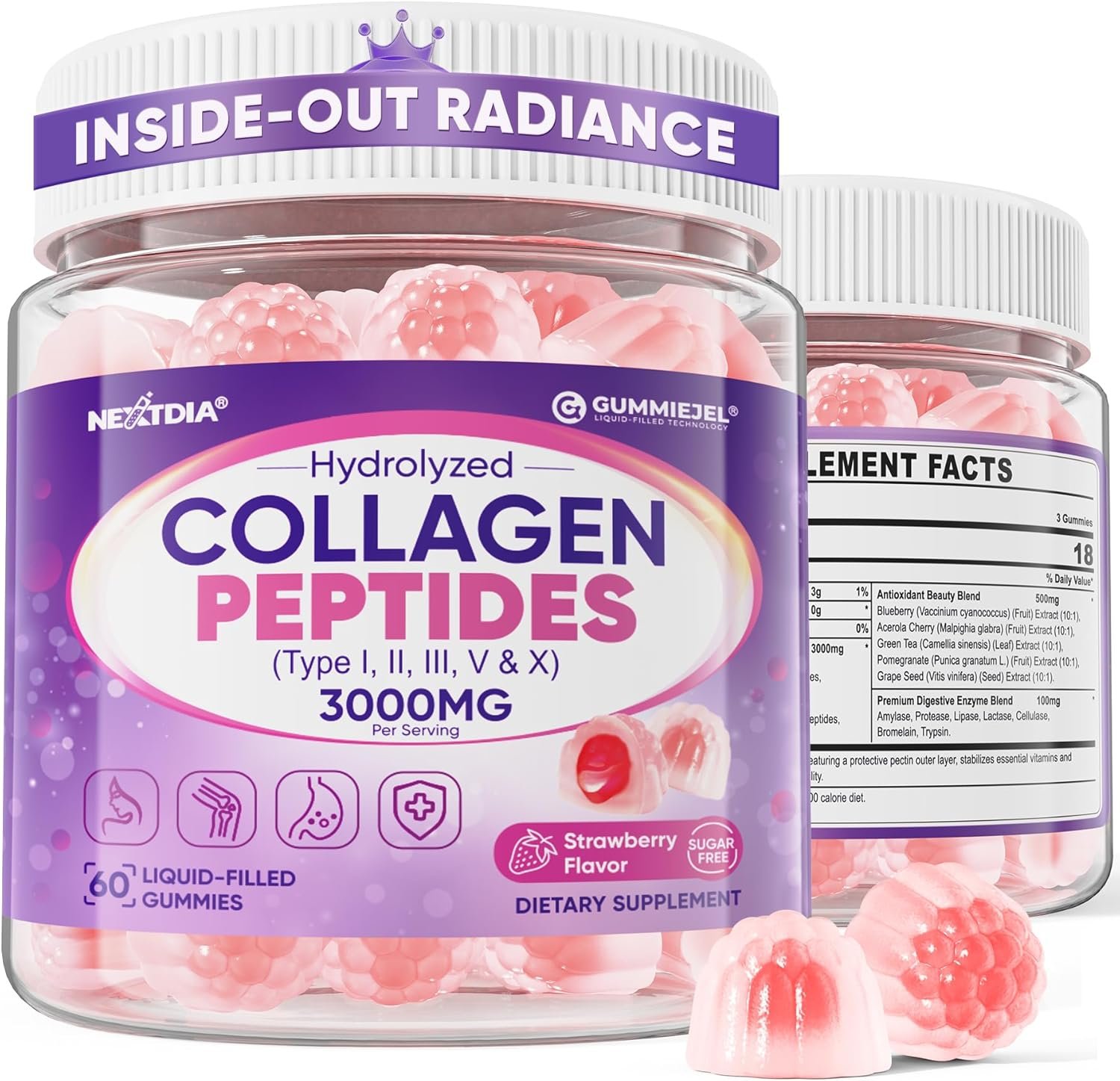 Collagen Gummies for Women & Men 3000mg, Hydrolyzed Collagen Peptides