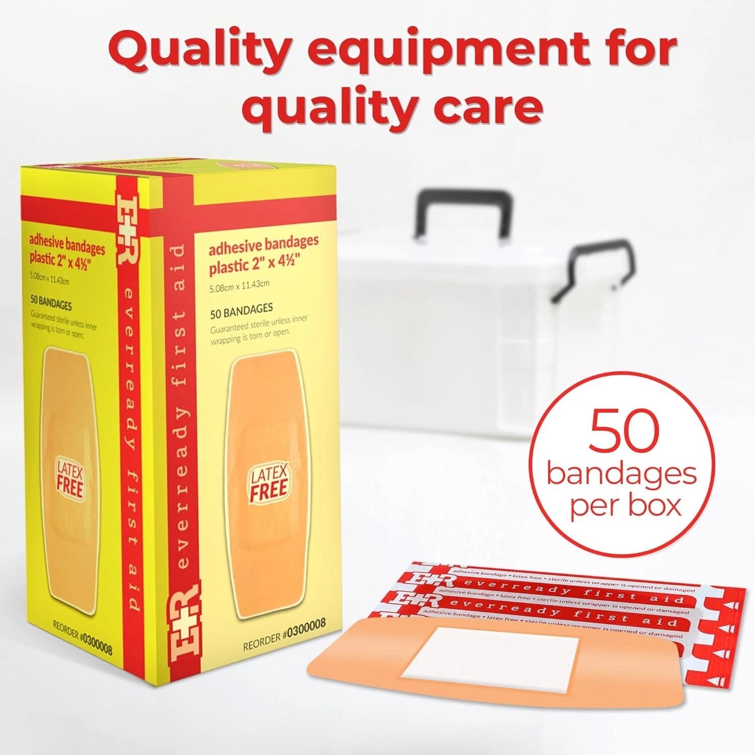 Ever Ready First Aid 2” x 4 1/2" Sheer Plastic Adhesive Bandages - 50 Pack