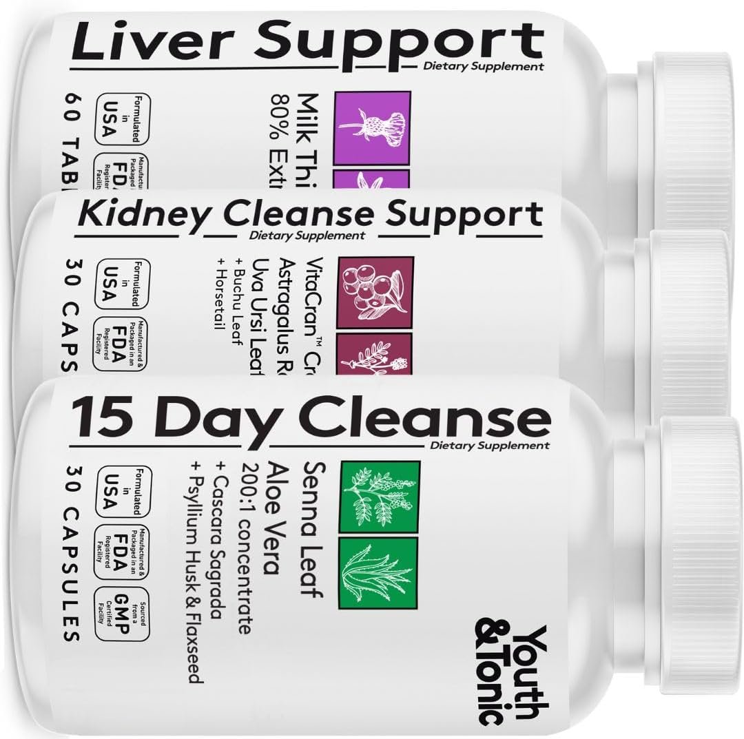 Youth & Tonic 3X Body Cleanse and Detox Pills for Women & Men with ...