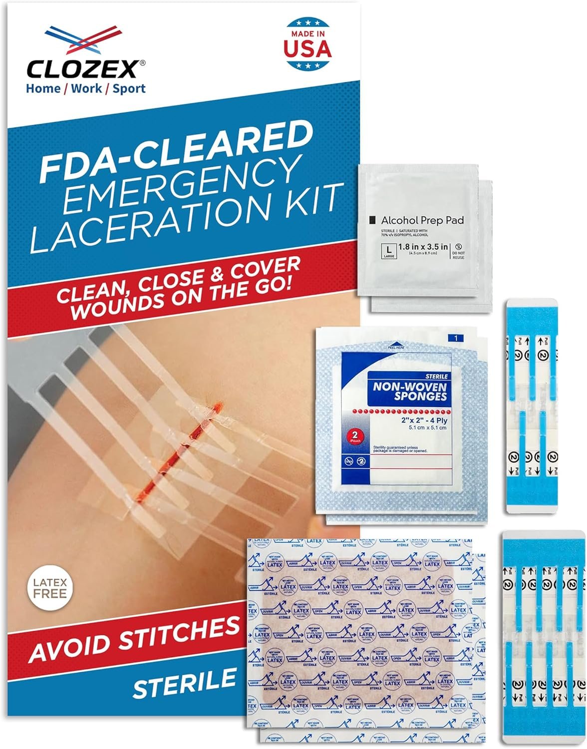 Clozex Complete Emergency Laceration Kit - Repair Wounds Without Stitches