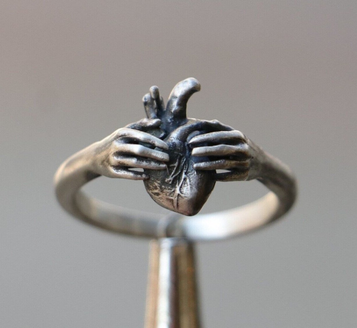 Anatomical Heart & Hands Shape Ring 925 Silver Cute Proposal Ring Gift ...